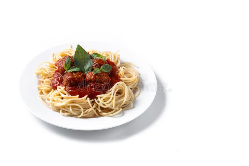 Spaghetti with Meatballs Isolated on White Background Stock Photo ...