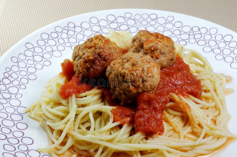 Spaghetti & Meatballs on a White Plate Stock Image - Image of supper ...