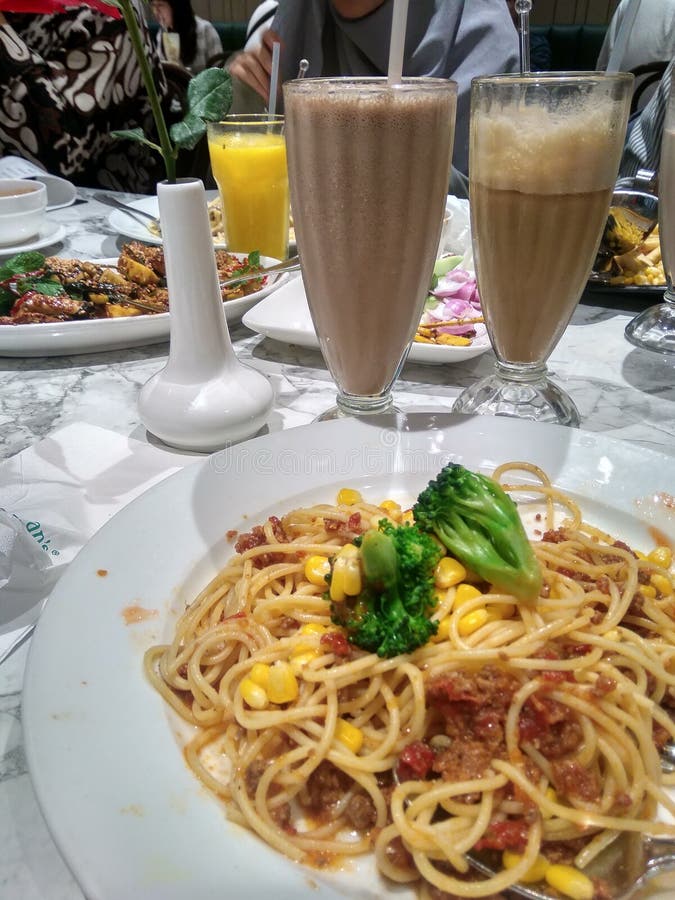 Spaghetti with Milkshake Ice Stock Image - Image of soup, spaghetti ...