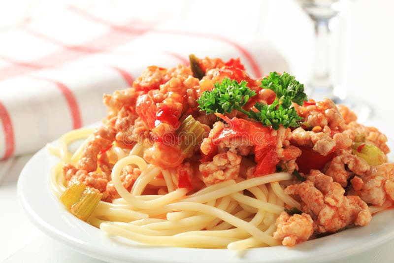 Spaghetti with minced meat stock photo. Image of closeup - 33849944
