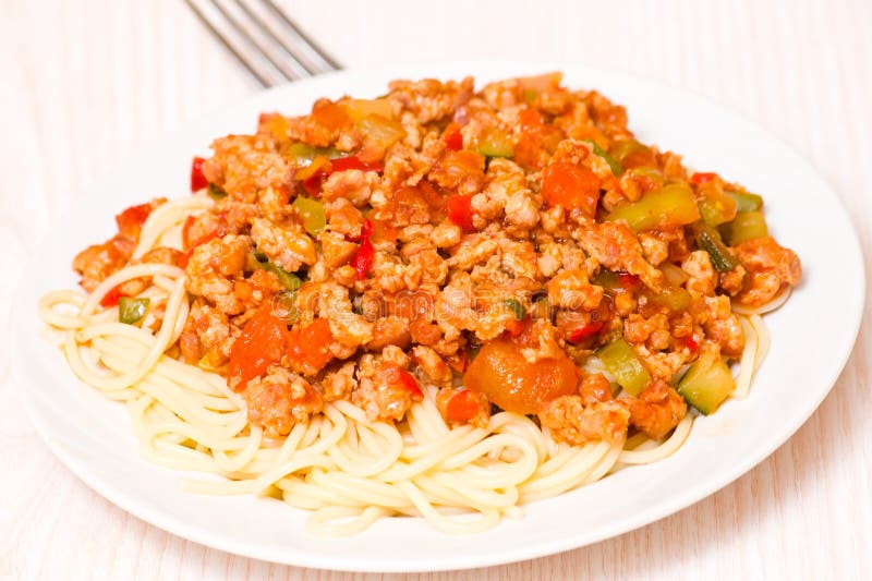 Spaghetti with Minced Meat and Vegetables Stock Image - Image of fresh ...
