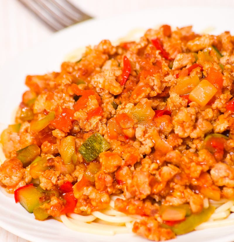 Spaghetti with Minced Meat and Vegetables Stock Image - Image of ...