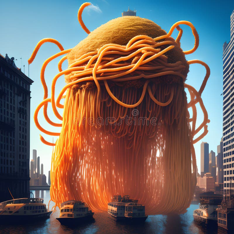 Spaghetti Monster Attacks, Generative AI Illustration Stock ...