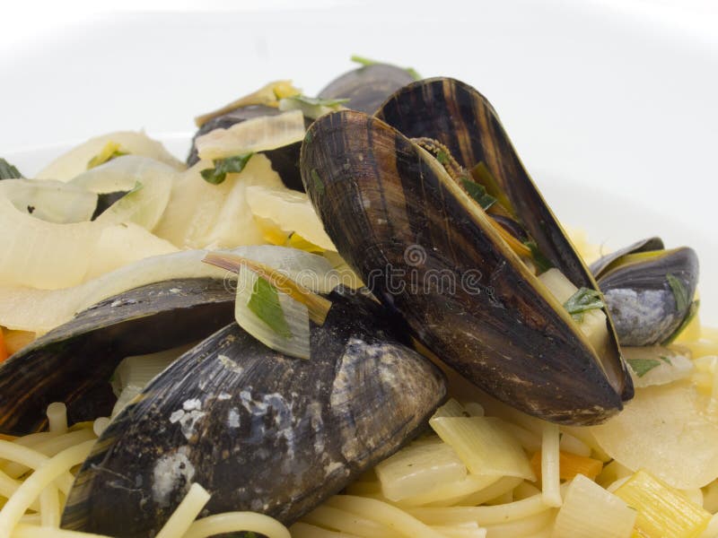 Spaghetti with mussels stock image. Image of mussel, mussels - 20756839