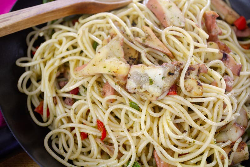 Spaghetti with Octopus Vegetables Stock Photo - Image of greek ...