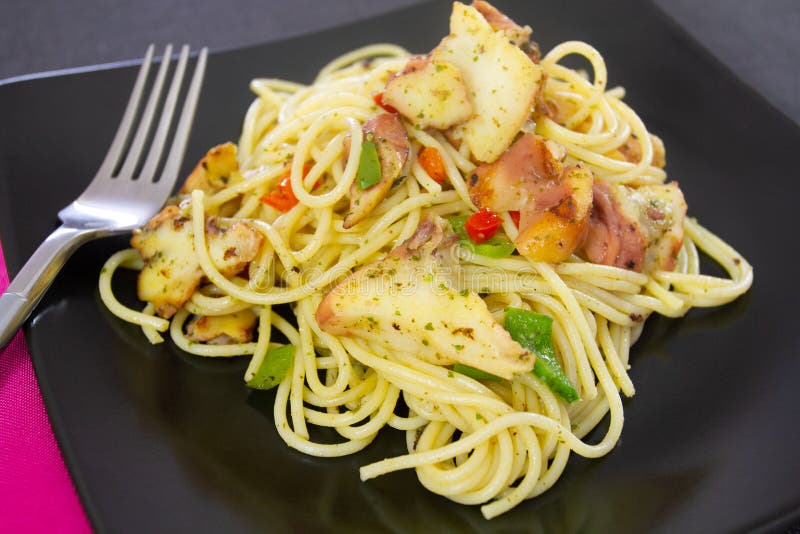 Spaghetti with Octopus Vegetables Stock Image - Image of grilled ...