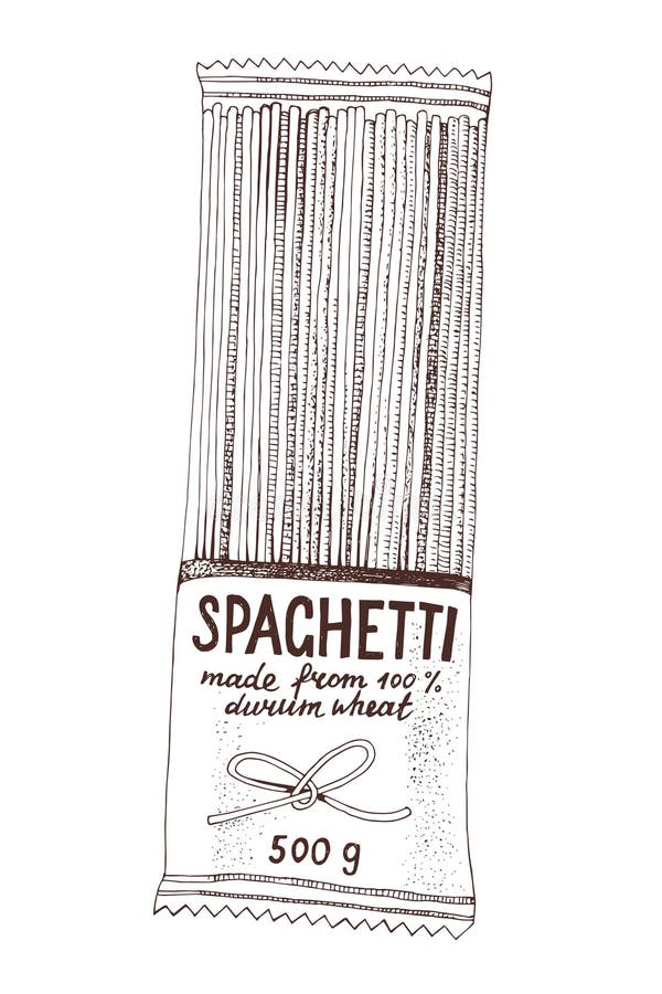 Spaghetti in Package Hand Drawn Vector Illustration Stock Vector ...