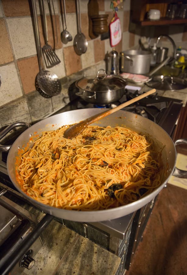 Spaghetti in the pan stock image. Image of white, traditional - 56667413