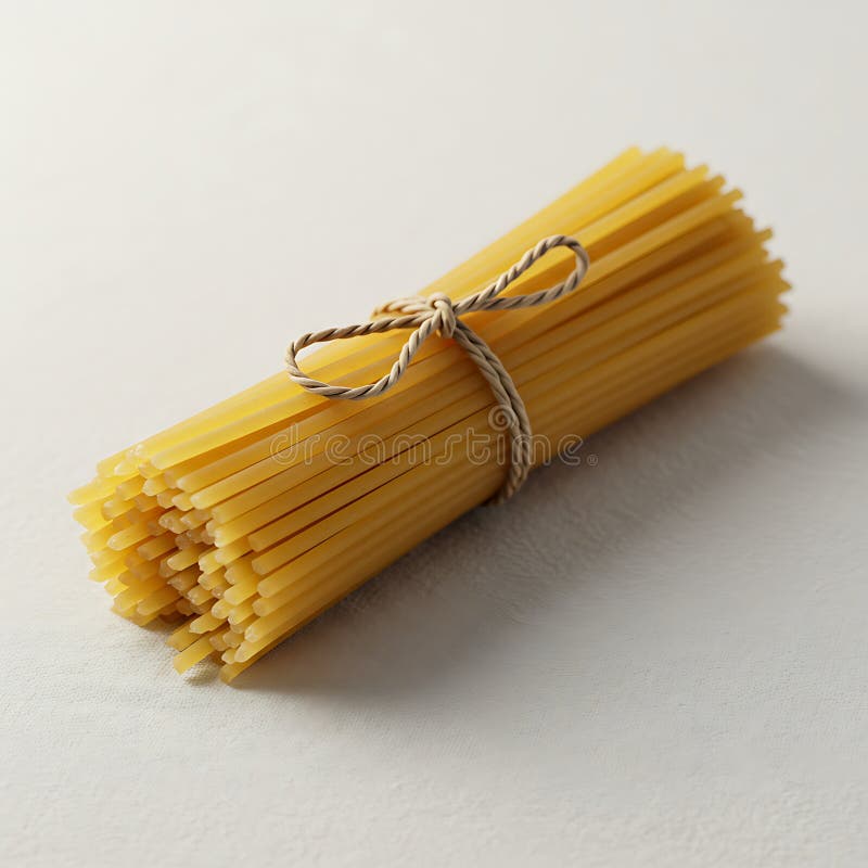 Spaghetti Pasta Bundle Tied with Twine on Simple White Background Stock ...