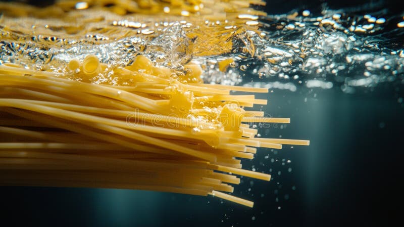 Spaghetti Pasta Floats Separately Water Creating Eye Catching Visual ...