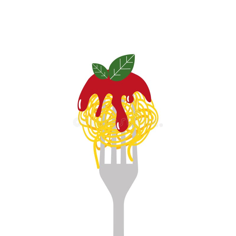 Spaghetti Pasta on a Fork. Pasta with Meatball Stock Illustration ...