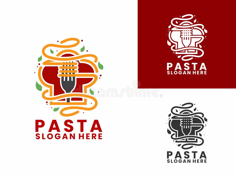 Spaghetti Pasta Noodle Logo with House Shape Chef Hat, Fork and Green ...