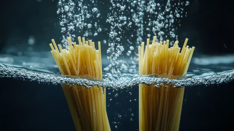 Spaghetti Pasta Strands Float Separately Water Surrounded Dynamic ...