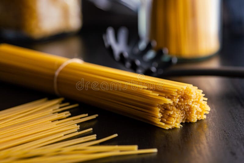 Spaghetti Pasta. Uncooked Italian Pasta on Black Table Stock Image ...