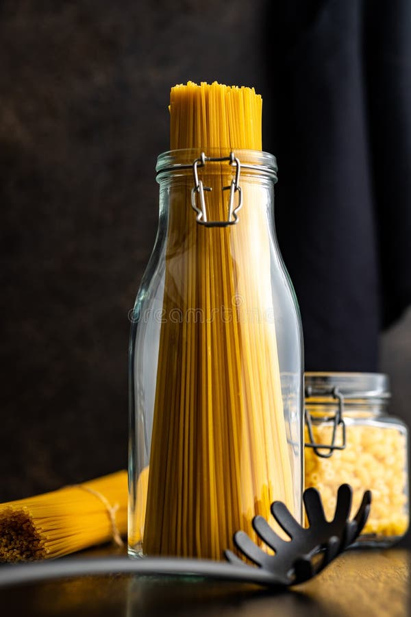 Spaghetti Pasta. Uncooked Italian Pasta in Jar Stock Image - Image of ...