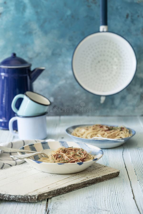 Spaghetti Pasta on a Wooden Table Stock Photo - Image of homemade ...