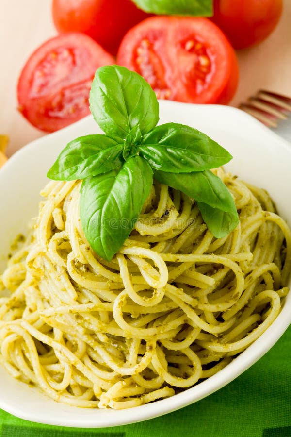 Spaghetti with pesto stock photo. Image of pasta, genova - 19751536