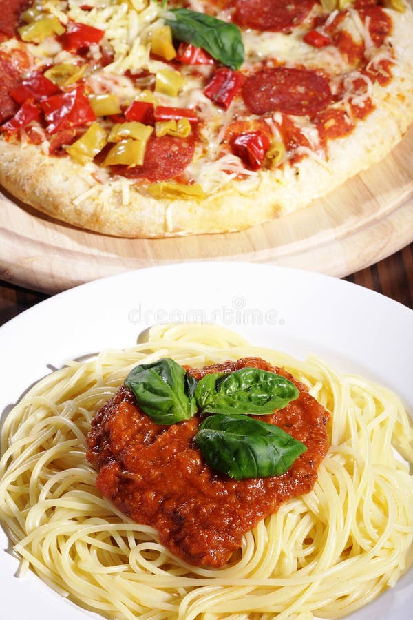 Spaghetti and pizza stock photo. Image of menu, cooked - 38781528