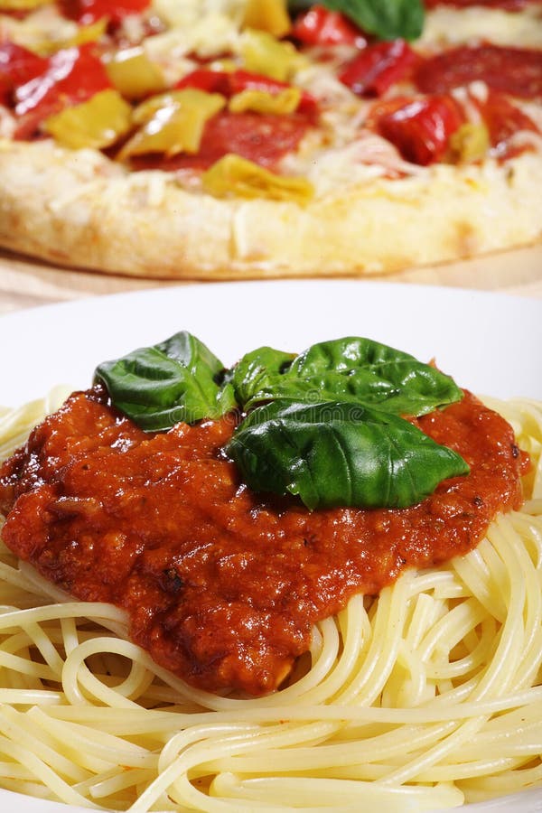 Spaghetti and pizza stock image. Image of healthy, gastro - 38781517