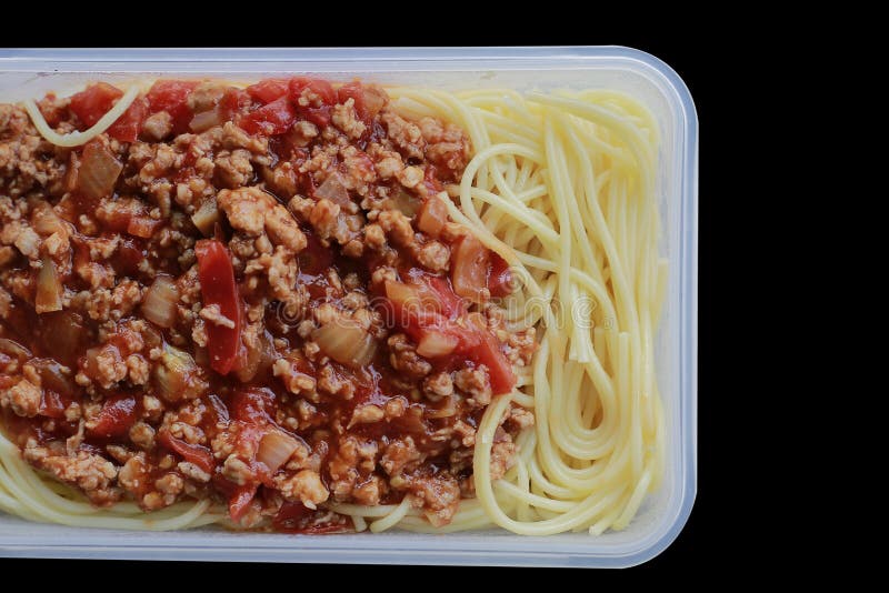 Spaghetti with Plastic Box, on Black. Stock Photo - Image of life ...