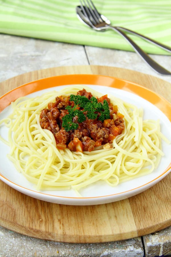 Spaghetti on a plate stock photo. Image of cooked, baguette - 16681816