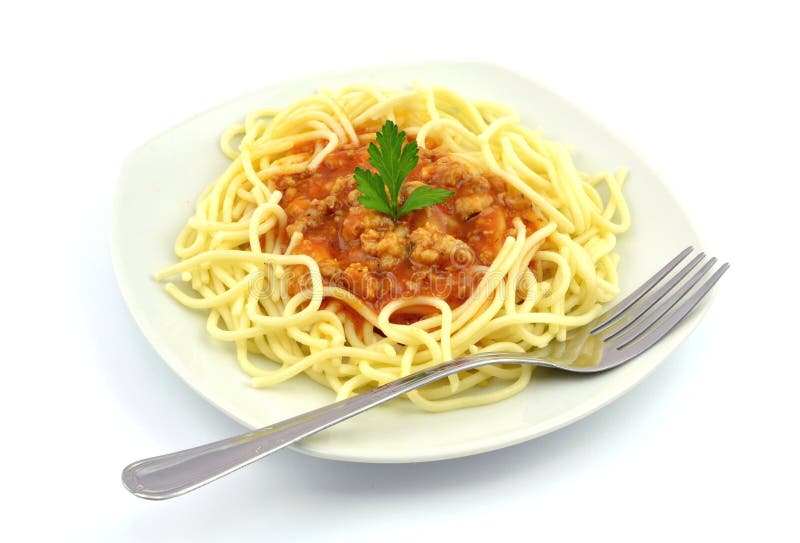 Spaghetti on a plate stock photo. Image of tomato, dinner - 308777664