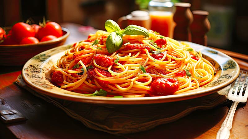 Spaghetti Plate. Kitchen Workshop Background Stock Image - Image of ...