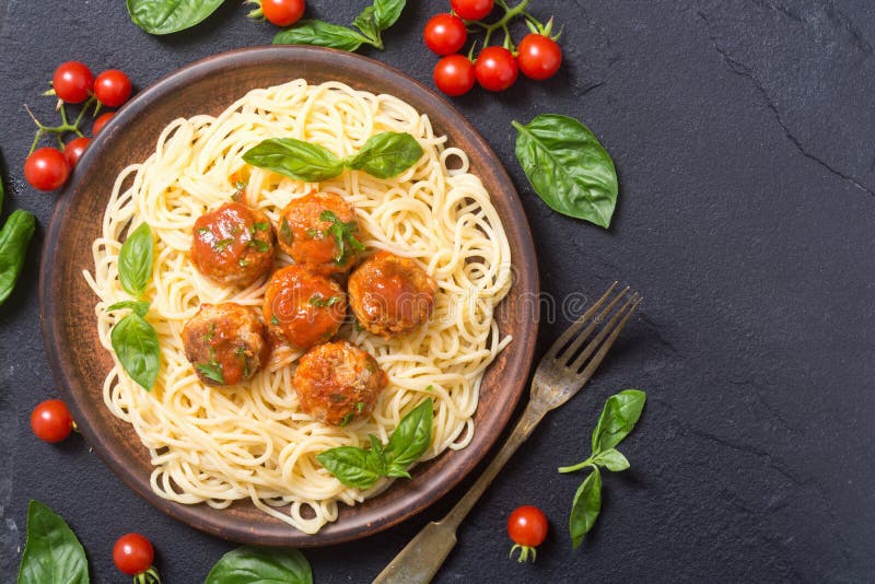 Spaghetti in Pan with Meatballs Stock Image - Image of italian, lunch ...