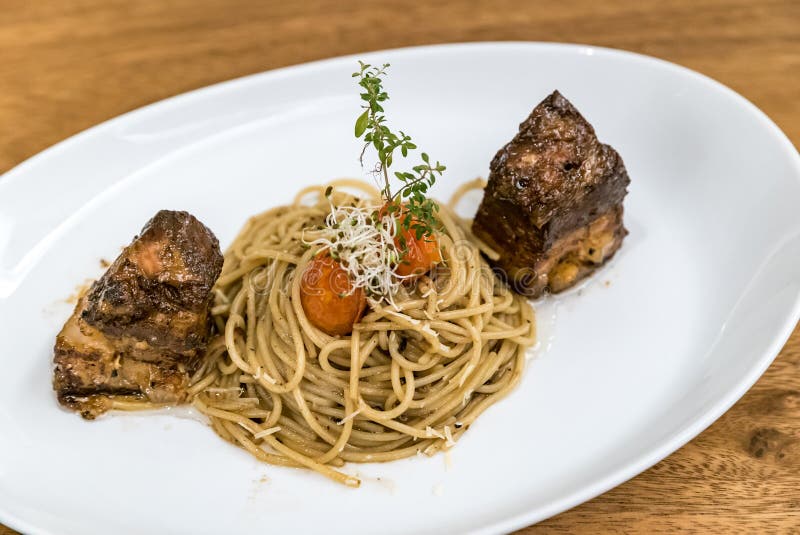 Spaghetti with Pork Belly stock image. Image of appetizing - 97964743