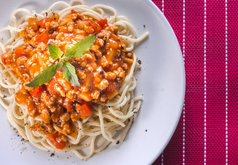 Top View of Spaghetti. stock image. Image of herb, pepper - 110848015