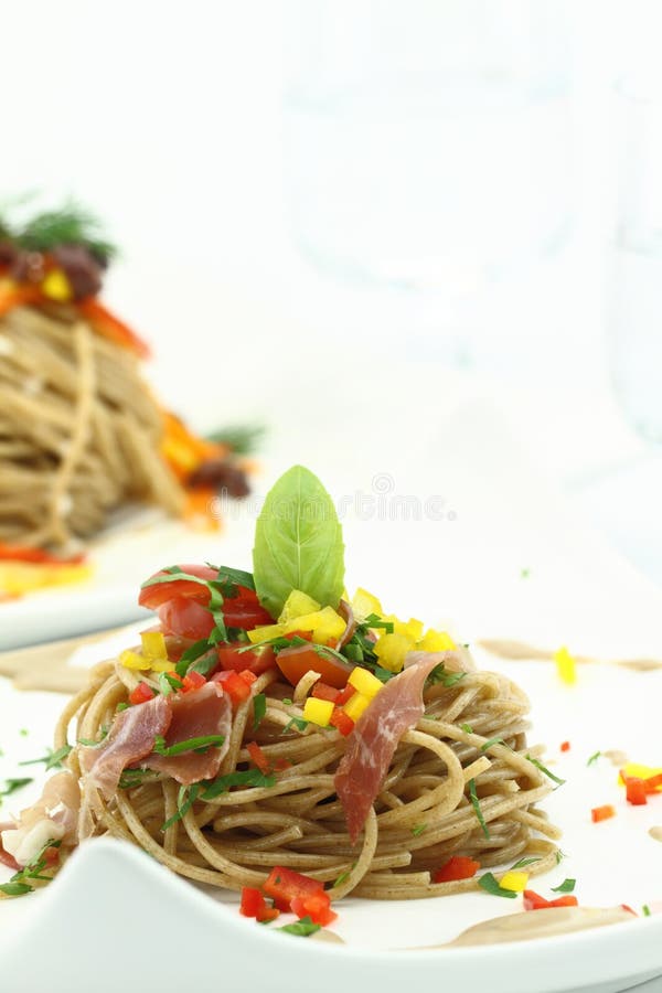 Spaghetti with prosciutto stock image. Image of meal - 24457455