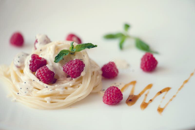 Spaghetti with Raspberry in Cream Sauce Stock Image - Image of cream ...