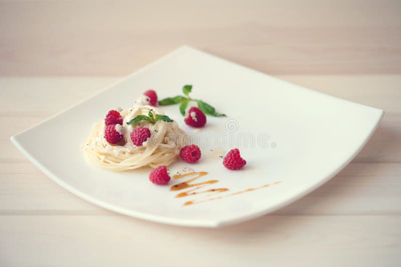Spaghetti with Raspberry in Cream Sauce Stock Image - Image of healthy ...