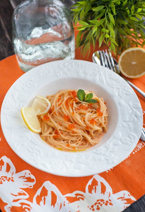 Spaghetti with red caviar stock image. Image of fresh - 38192361