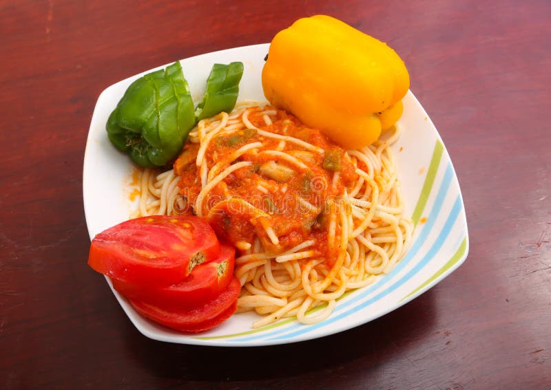Spaghetti with vegetables stock photo. Image of bolognese - 106565834