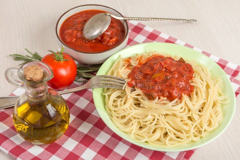 Spaghetti with Red Tomato Sauce Stock Image - Image of closeup ...