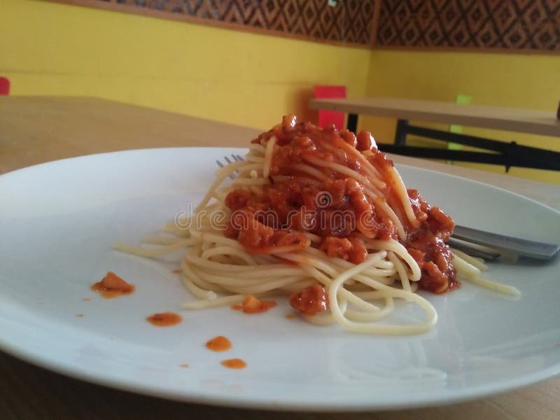 Spaghetti in a Restaurant at Noon Stock Image - Image of curry, produce ...