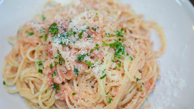 Spaghetti Sauce Tarako Made from Cod Fish Stock Photo - Image of ...