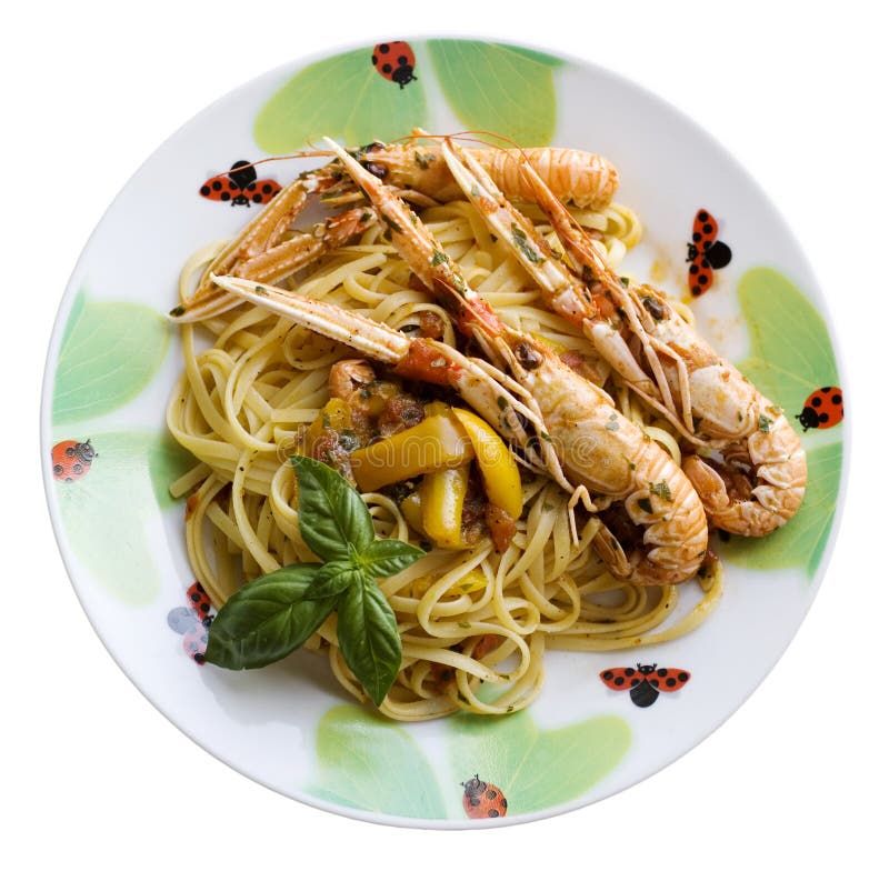 Spaghetti with scampi stock image. Image of event, fork - 10689081