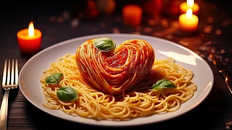 Spaghetti in the Shape of a Heart on a Plate: a Romantic Dinner Stock ...