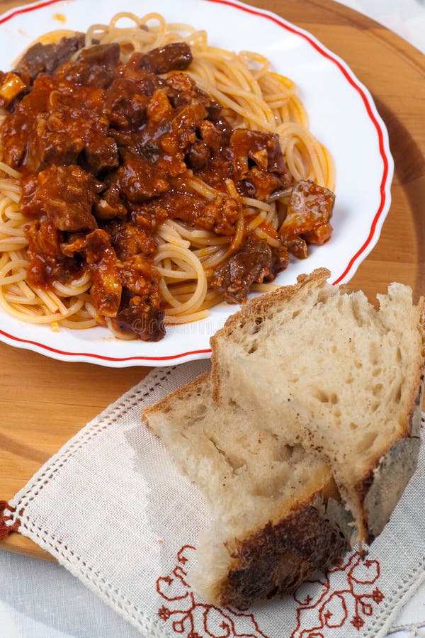 Spaghetti with Soffritto and Bread Stock Image - Image of neapolitan ...