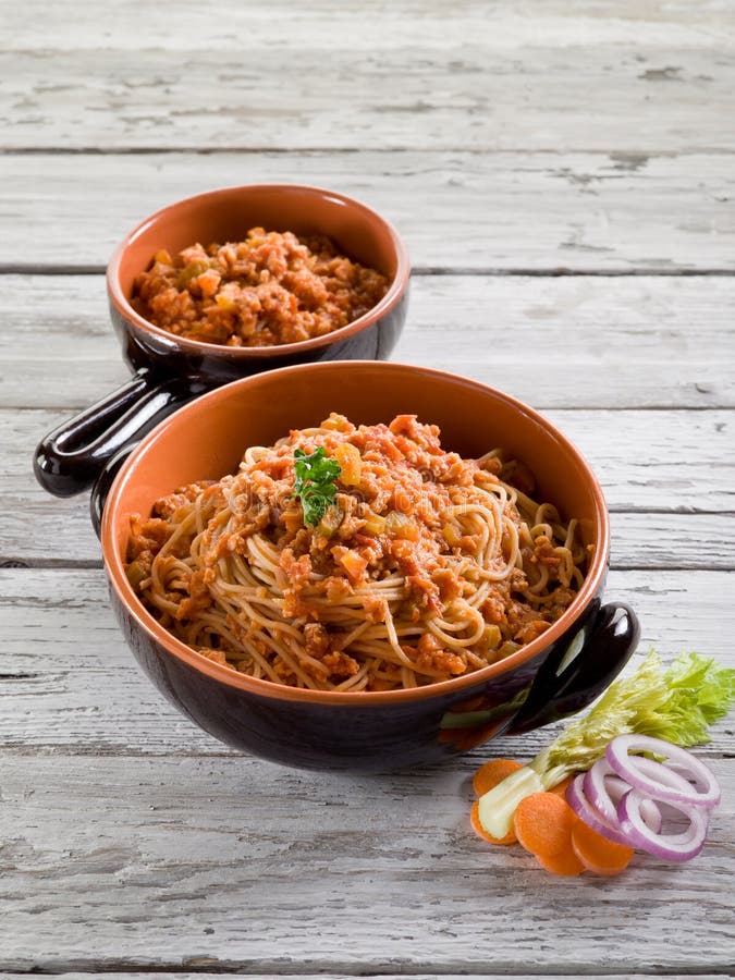 Spaghetti with soy ragout stock image. Image of background - 22901697