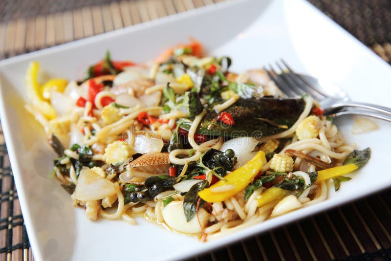Spaghetti Spicy Seafood Thai Style Stock Image - Image of noodles ...