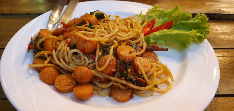 Spaghetti Spicyfood Meal Lunch Stock Photo - Image of dish, pasta ...