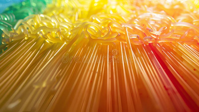 Spaghetti Stretched Lengthwise, a Rainbow-colored Light Falls on the ...