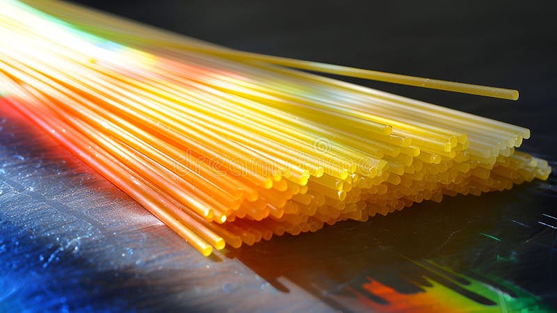 Spaghetti Stretched Lengthwise, a Rainbow-colored Light Falls on the ...