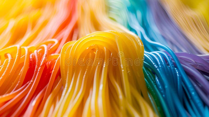 Spaghetti Stretched Lengthwise, a Rainbow-colored Light Falls on the ...
