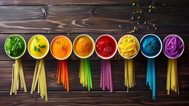 Spaghetti Stretched Lengthwise, a Rainbow-colored Light Falls on the ...