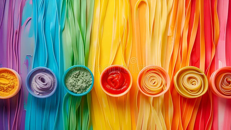 Spaghetti Stretched Lengthwise, a Rainbow-colored Light Falls on the ...