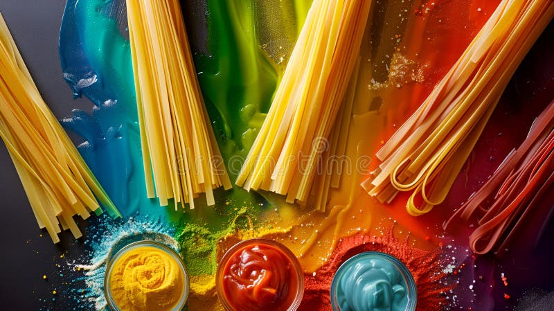 Spaghetti Stretched Lengthwise, a Rainbow-colored Light Falls on the ...